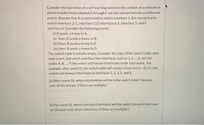 Solved Consider the operation of a self learning switch in | Chegg.com