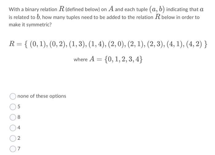 Solved With a binary relation R (defined below) on A and | Chegg.com