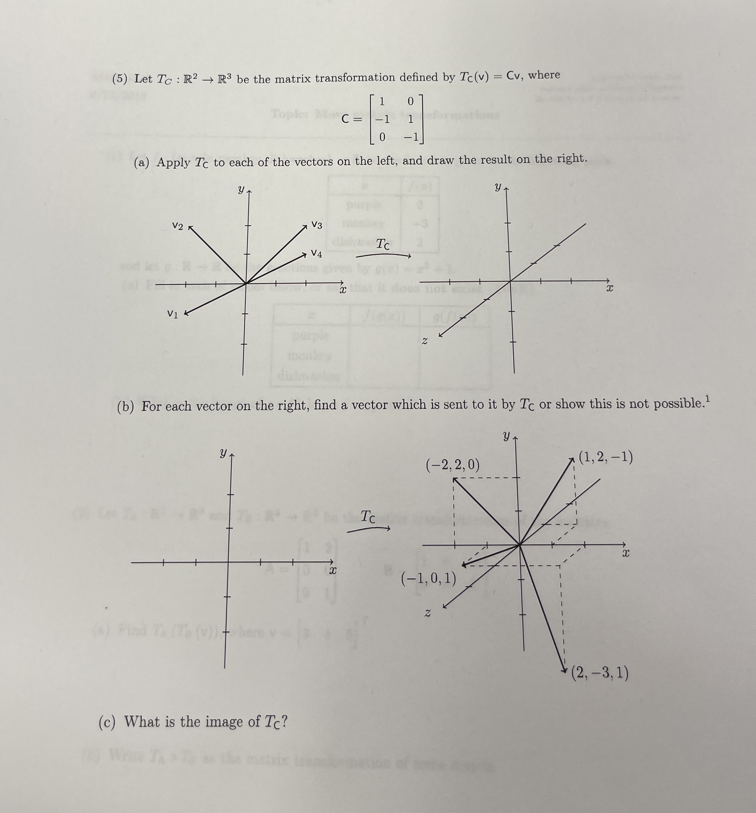 Solved (5) ﻿Let TC:R2→R3 ﻿be the matrix transformation | Chegg.com