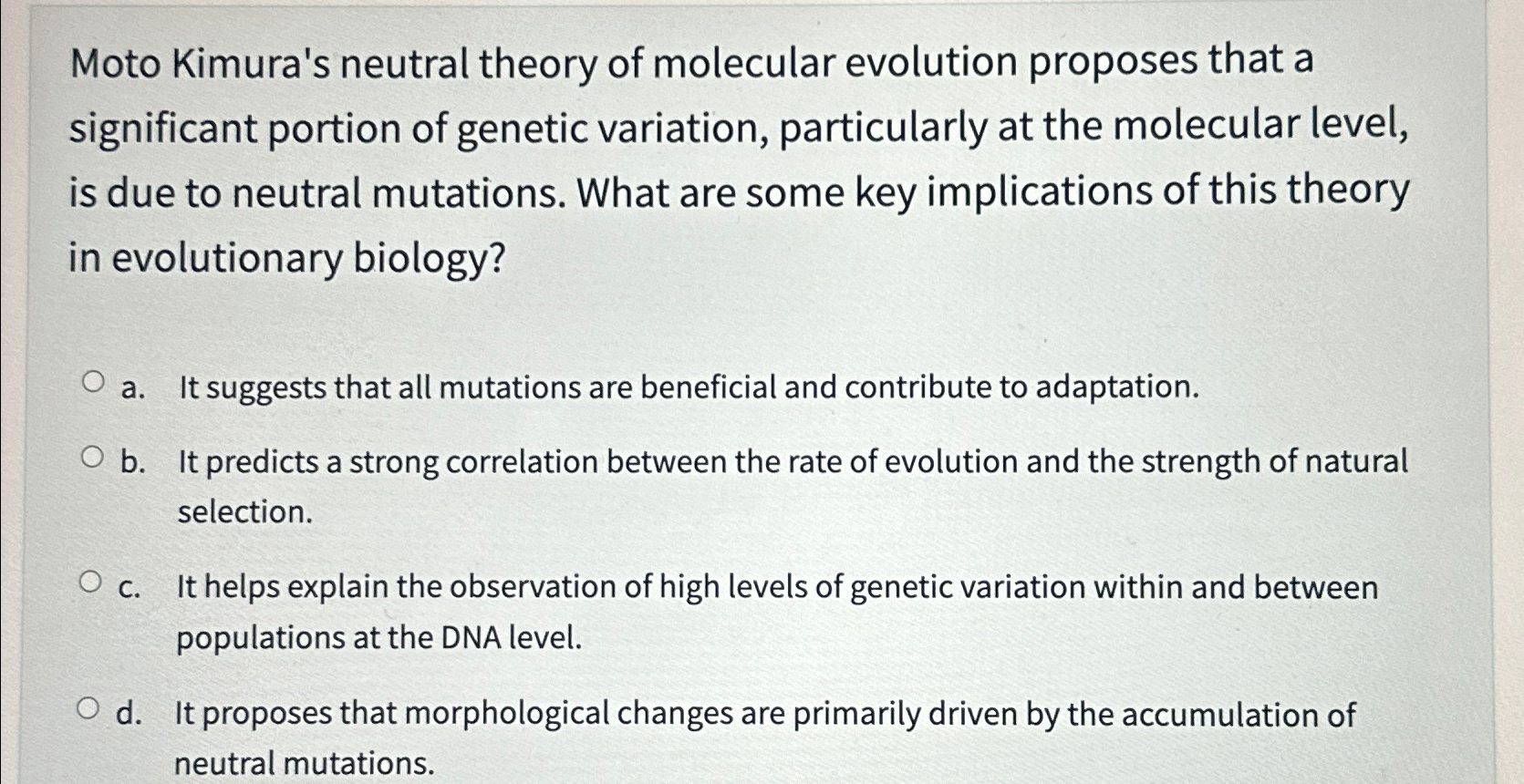 Solved Moto Kimura's neutral theory of molecular evolution | Chegg.com