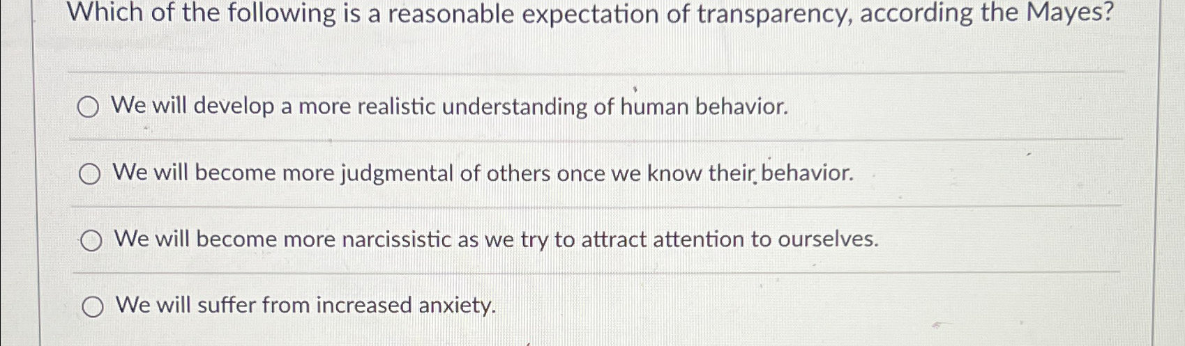 Solved Which of the following is a reasonable expectation of | Chegg.com