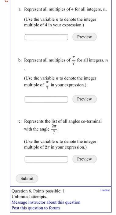 Solved a. Represent all multiples of 4 for all integers, n. | Chegg.com