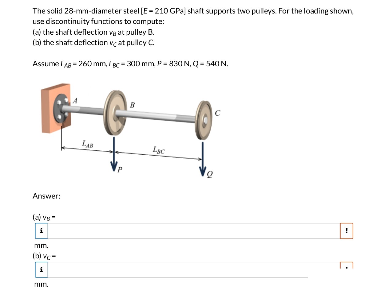 Solved The solid 28-mm-diameter steel [ E=210GPa ] ﻿shaft | Chegg.com