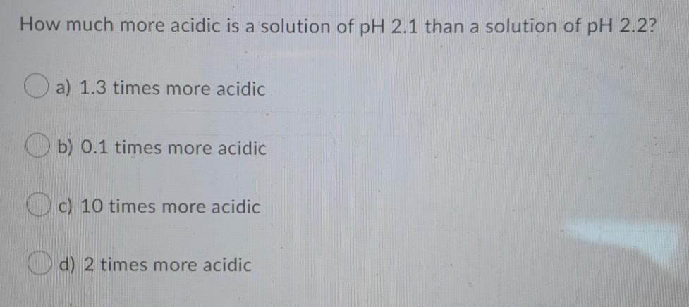 Solved How much more acidic is a solution of pH 2.1 than a | Chegg.com