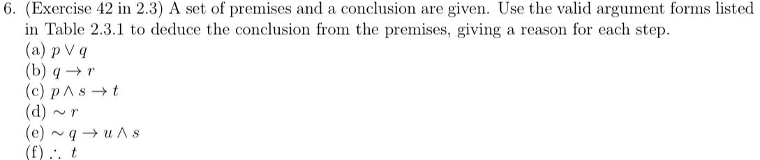 Solved (Exercise 42 ﻿in 2.3) ﻿A set of premises and a | Chegg.com