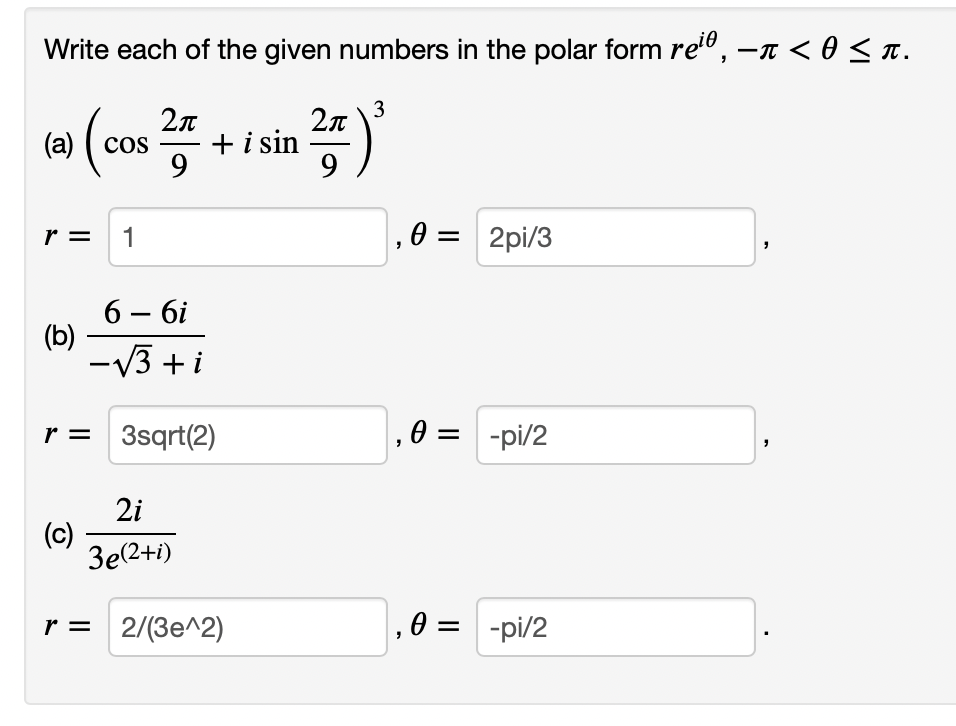 Solved Write each of the given numbers in the polar form | Chegg.com