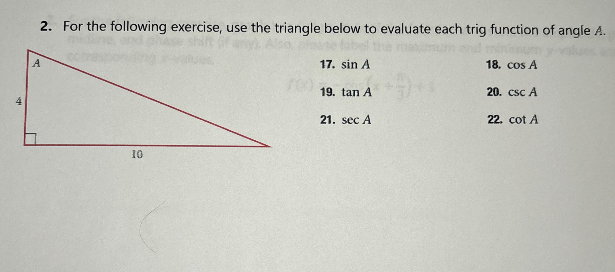 Solved For the following exercise, use the triangle below to | Chegg.com