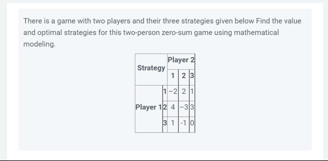Solved There is a game with two players and their three | Chegg.com