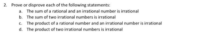 Solved 2. Prove or disprove each of the following | Chegg.com