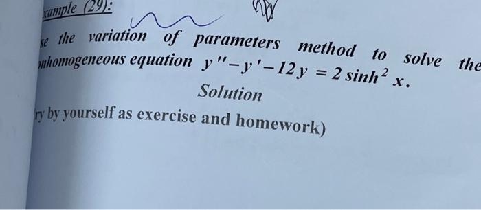 Solved Example (27): Use the variation of parameters method | Chegg.com
