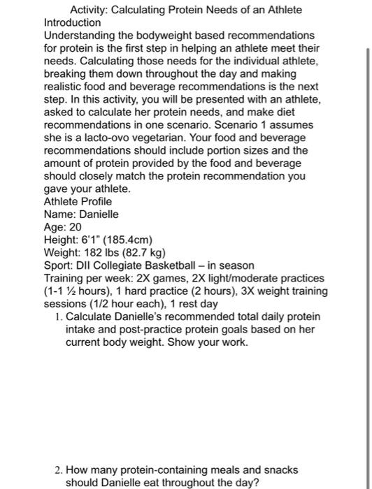 Solved Activity: Calculating Protein Needs of an Athlete | Chegg.com