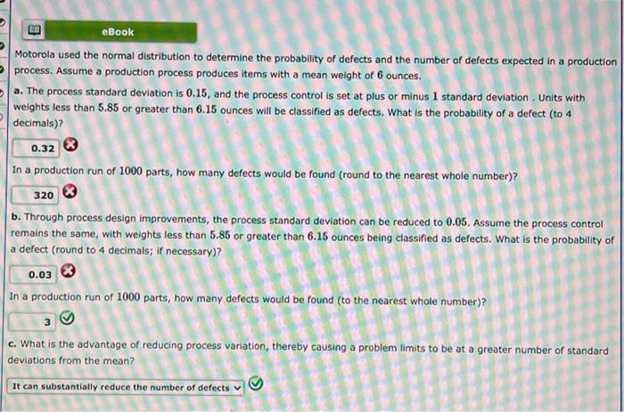 Solved eBook Motorola used the normal distribution to | Chegg.com