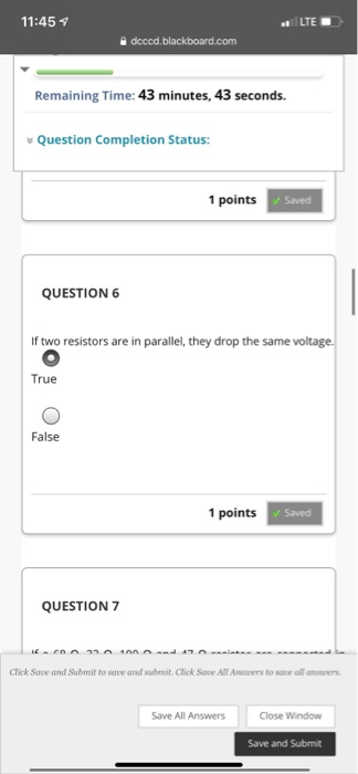 Solved 11:43 UEH dcccd.blackboard.com Remaining Time: 44 | Chegg.com