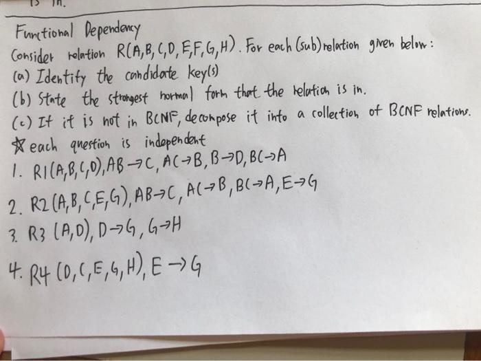 Solved Functional Dependency Consider relation | Chegg.com