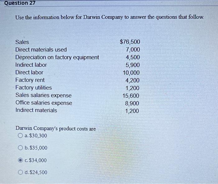 Solved Use the information below for Darwin Company to | Chegg.com