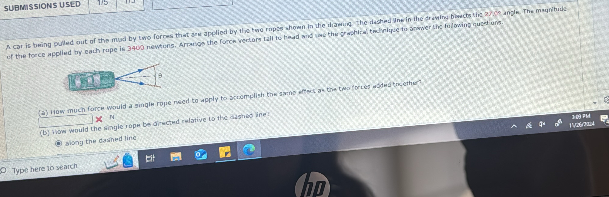 Solved SUBMISSIONS USED15115A car is being pulled out of the | Chegg.com