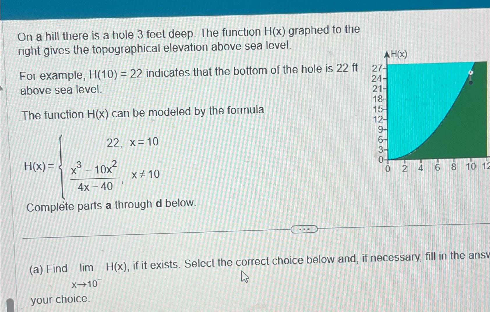 Solved On a hill there is a hole 3 ﻿feet deep. The function | Chegg.com