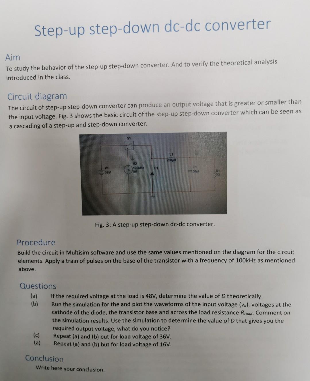 Solved Step-up step-down dc-dc converter Aim To study the | Chegg.com