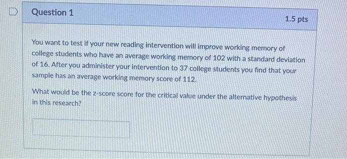 Solved You want to test if your new reading intervention | Chegg.com