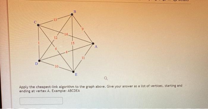Solved B 13 12 15 А 11 D 10 Apply the cheapest-link | Chegg.com