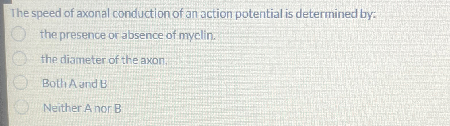 Solved The speed of axonal conduction of an action potential | Chegg.com