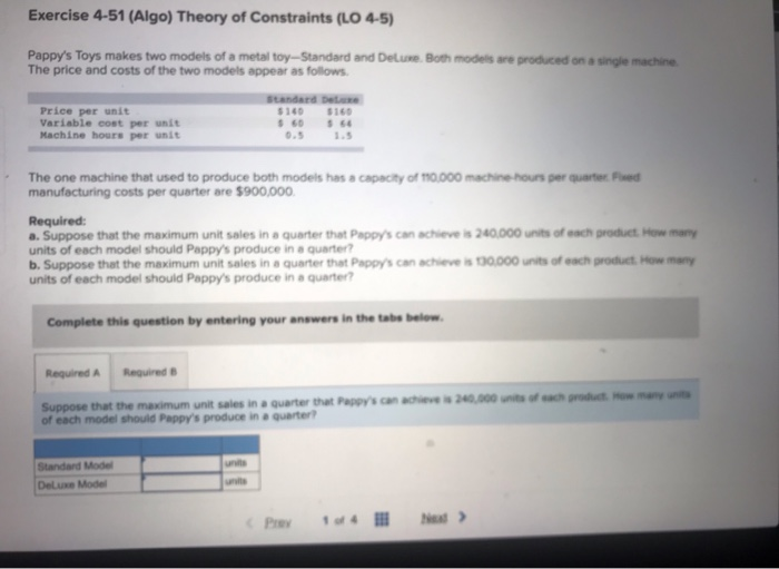Solved Exercise 4-51 (Algo) Theory of Constraints (LO 4-5) | Chegg.com