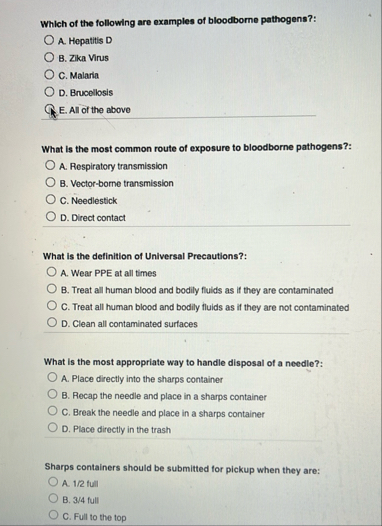 Solved Which of the following are examples of bloodborne | Chegg.com