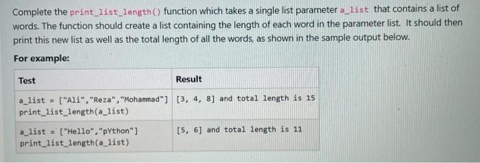 Solved Complete the print_list_length() function which takes | Chegg.com