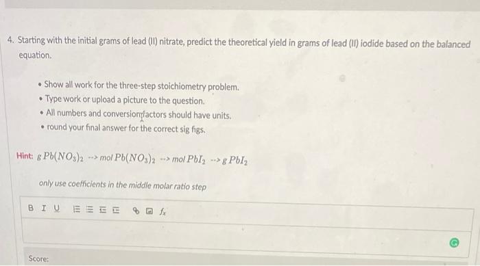 4. Starting with the initial grams of lead (11) | Chegg.com