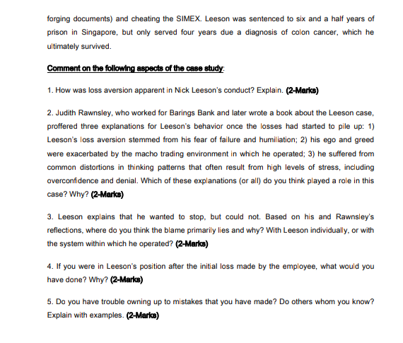 Solved Short Case Study: The Collapse of Barings Bank | Chegg.com