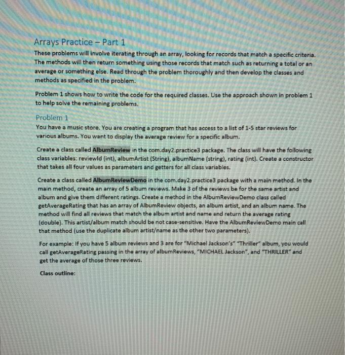 Solved Arrays Practice - Part 1 These problems will involve | Chegg.com