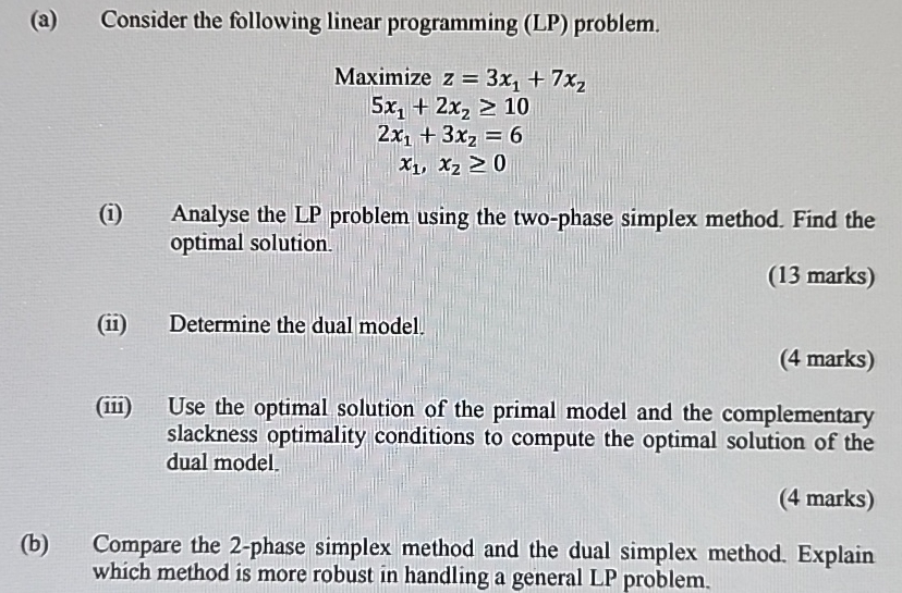 Solved (a) ﻿Consider the following linear programming (LP) | Chegg.com