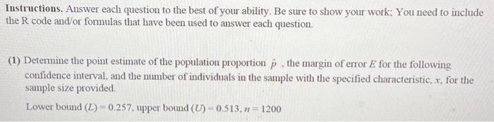 Solved Instructions. Answer each question to the best of | Chegg.com