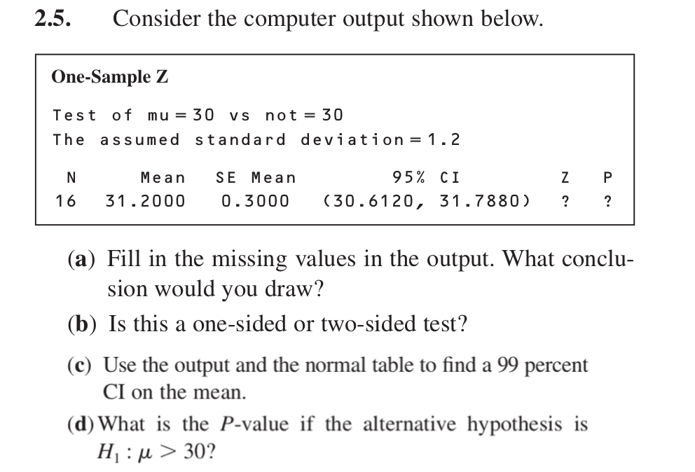 Solved 2.5. ﻿Consider the computer output shown | Chegg.com