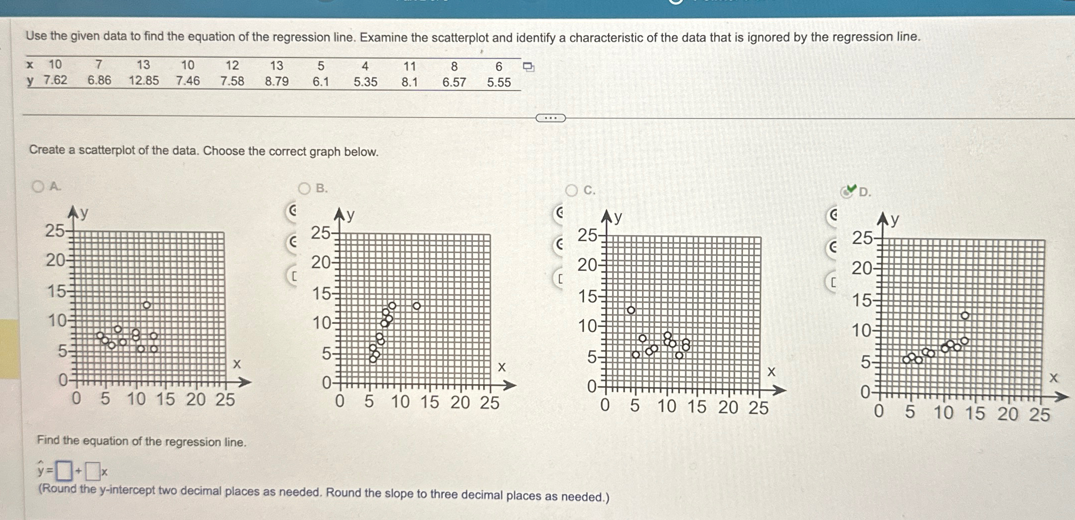 Solved Use the given data to find the equation of the | Chegg.com
