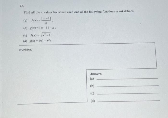 12. Find all the x values for which each one of the | Chegg.com