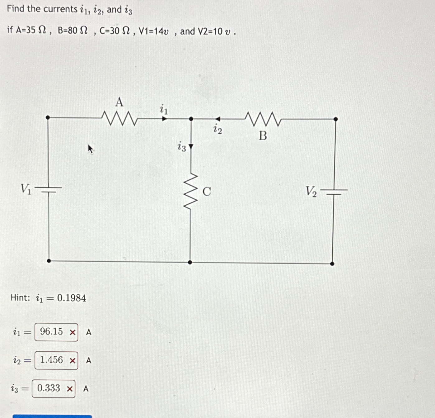 Find the currents i1,i2, ﻿and i3if | Chegg.com