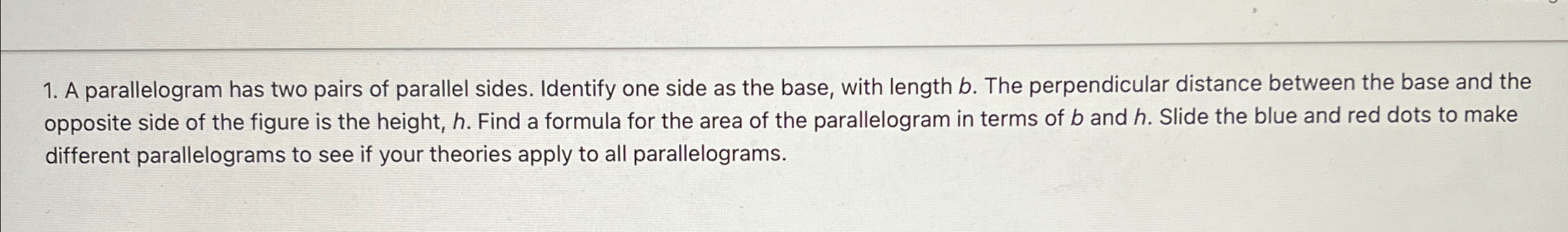 Solved A parallelogram has two pairs of parallel sides. | Chegg.com