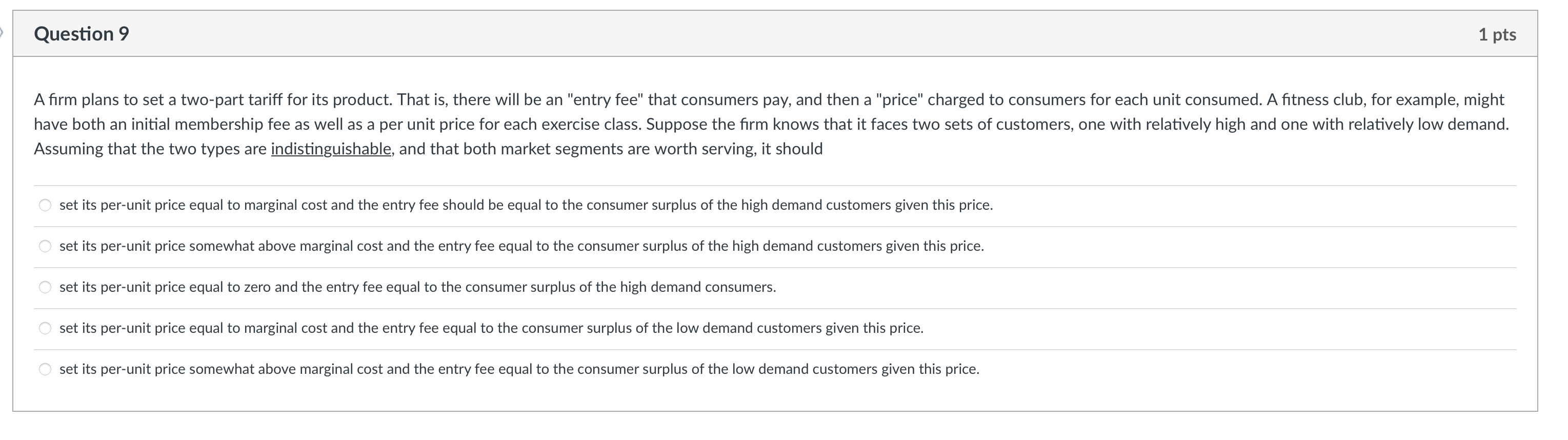 Solved Question 9A firm plans to set a two-part tariff for | Chegg.com