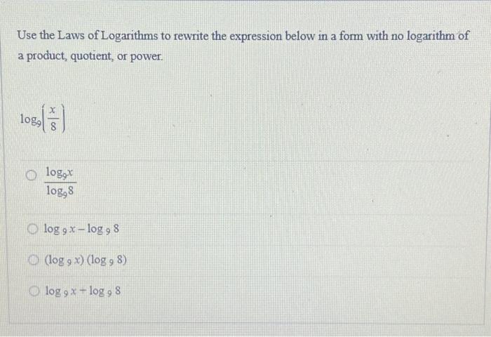 Solved Use the Laws of Logarithms to rewrite the expression | Chegg.com