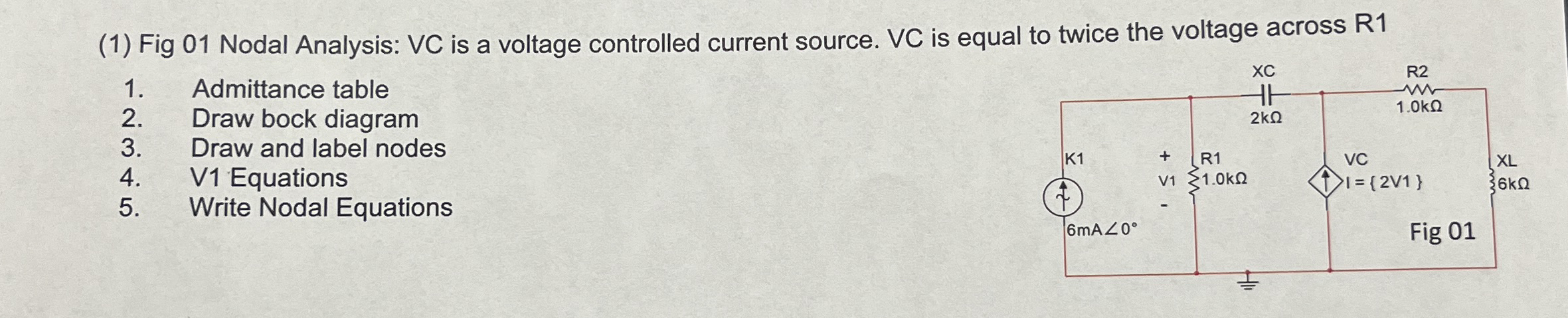 Solved (1) ﻿Fig 01 ﻿Nodal Analysis: VC is a voltage | Chegg.com
