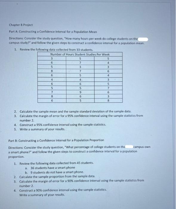 Solved Chapter 8 Project Part A: Constructing a Confidence | Chegg.com