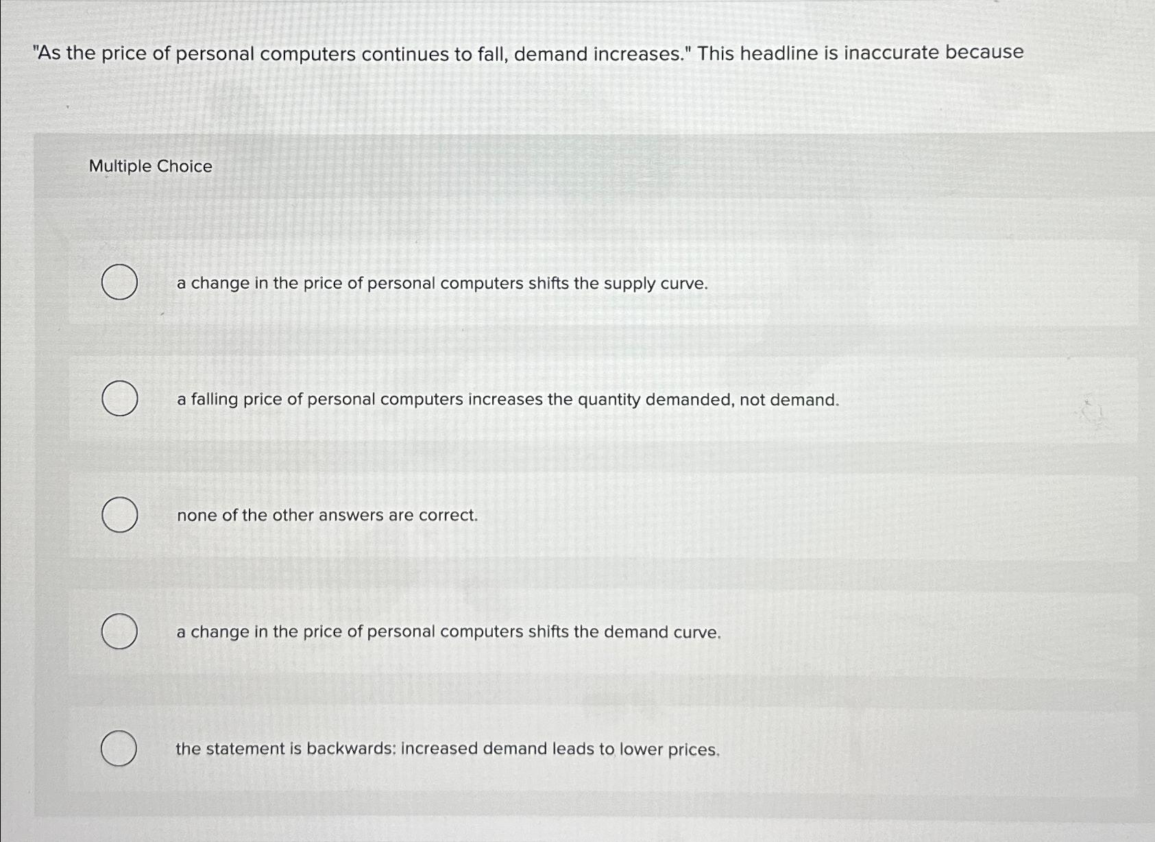 Solved "As the price of personal computers continues to | Chegg.com