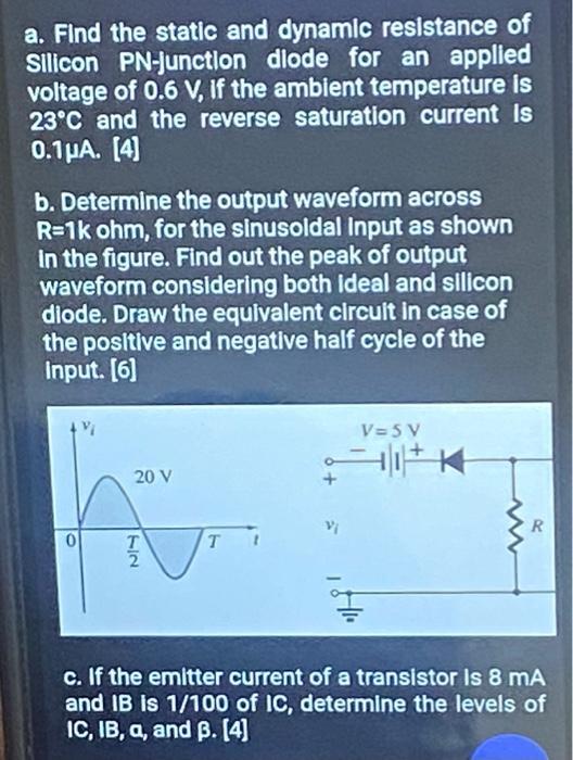 Solved a. Find the static and dynamic resistance of Silicon | Chegg.com