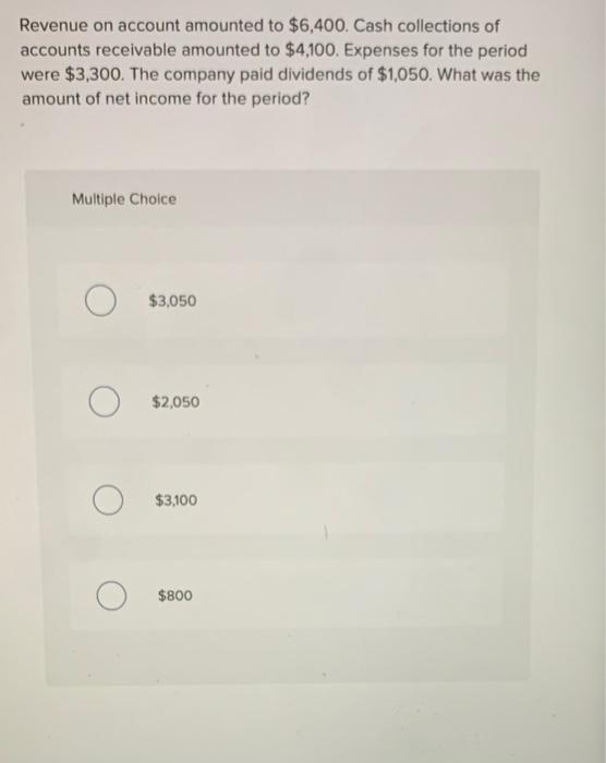 Solved Revenue on account amounted to $6,400. Cash | Chegg.com