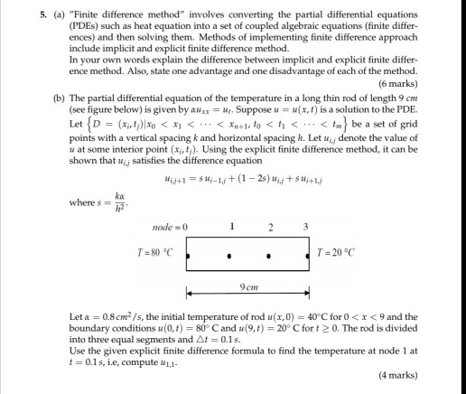 Solved 5. (a) "Finite difference method" involves converting | Chegg.com
