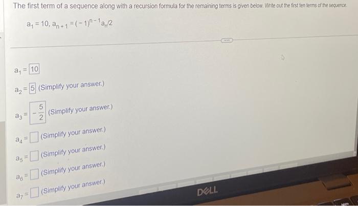 Solved The first term of a sequence along with a recursion | Chegg.com
