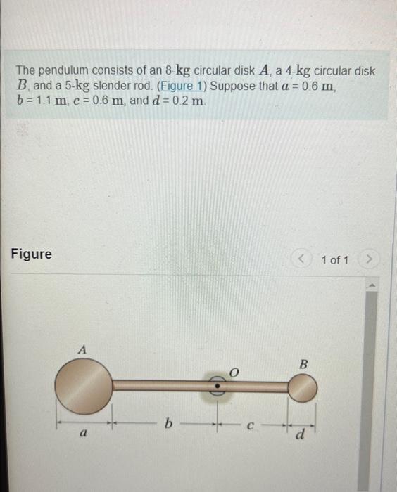 Solved The pendulum consists of an 8-kg circular disk A, a | Chegg.com