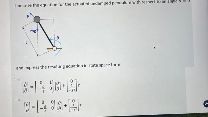 Solved Linearise the equation for the actuated undamped | Chegg.com