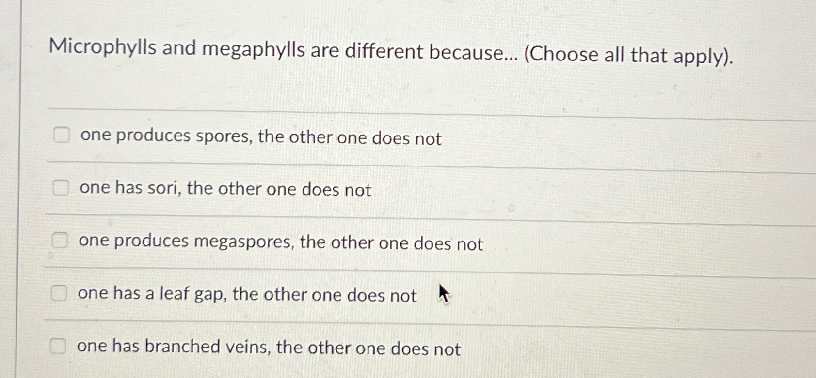 Solved Microphylls and megaphylls are different because... | Chegg.com